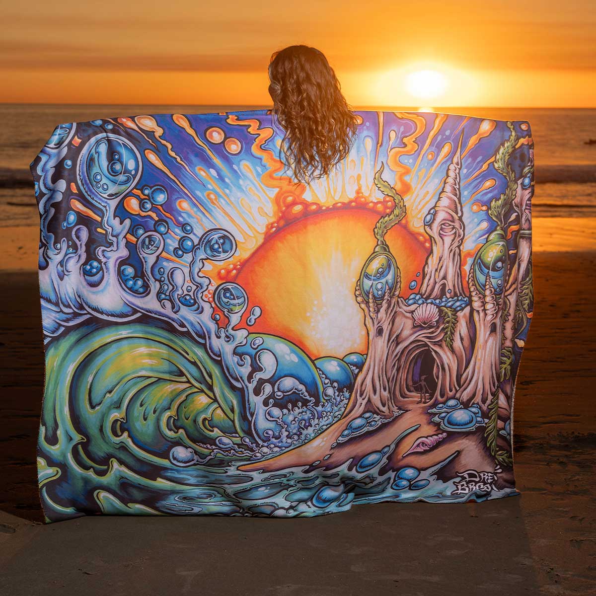 Castle Made of Sand Sherpa Fleece Blanket by Surf Artist Drew Brophy