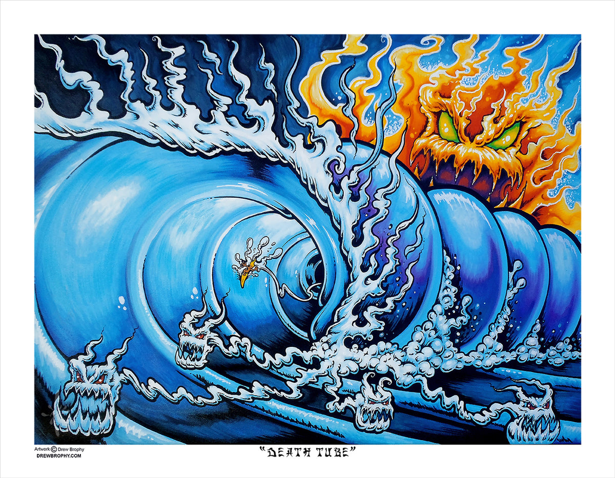 Death Tube by Drew Brophy | Large Canvas Wall Art | Surfing Painting